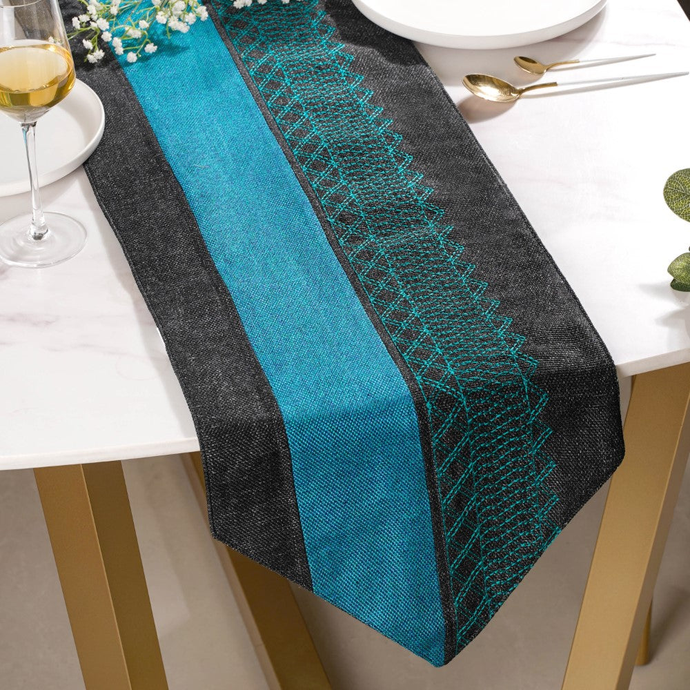 Embroidered Two Colour Jute Table Runner Blue Black 72 Inch Online ...