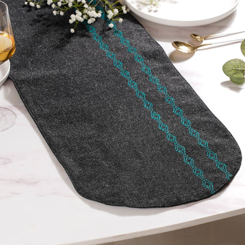 Embroidered Two Colour Jute Table Runner Blue Black 72 Inch Online ...