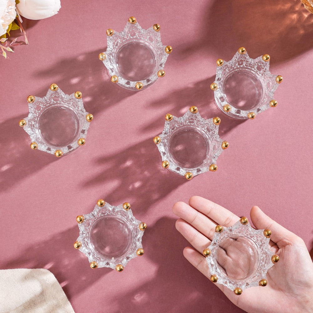 Gold Detail Crown Tea Light Holder Set Of 6