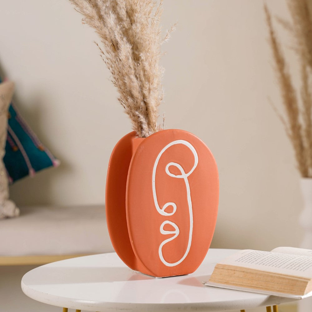 Face Line Art Vase Brown Small Online - Premium Vase | Nestasia