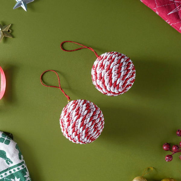 Peppermint Round Candy Bauble Set Of 2