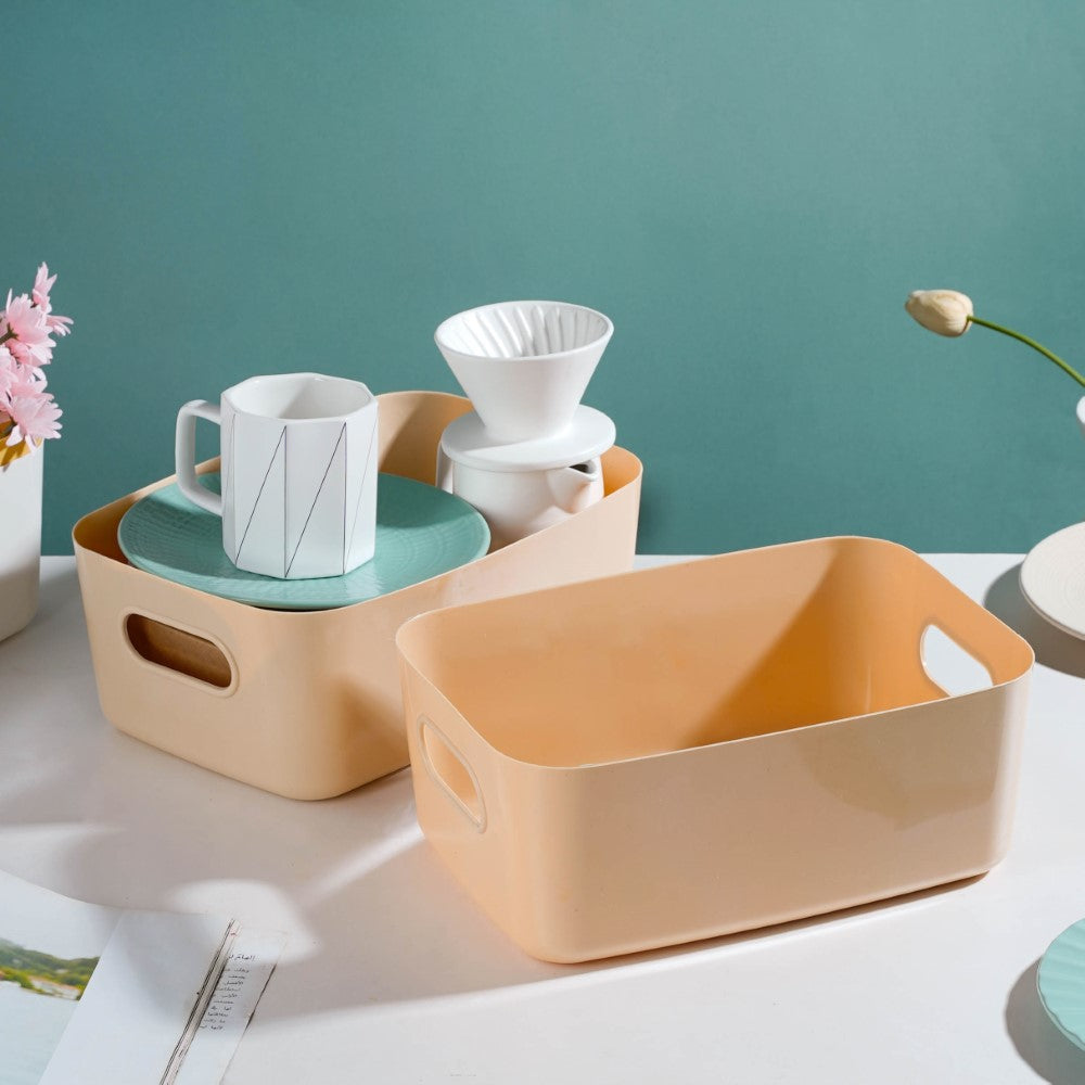 Multipurpose Storage Basket Beige Set Of 2 11 Inch