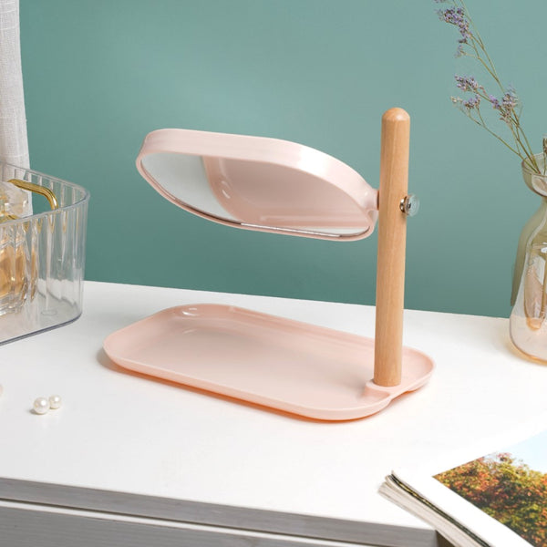Minimalist Double Sided Stand Mirror With Tray Pink
