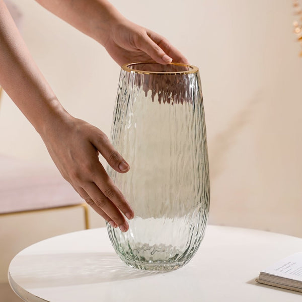 Tree Bark Textured Glass Vase Grey