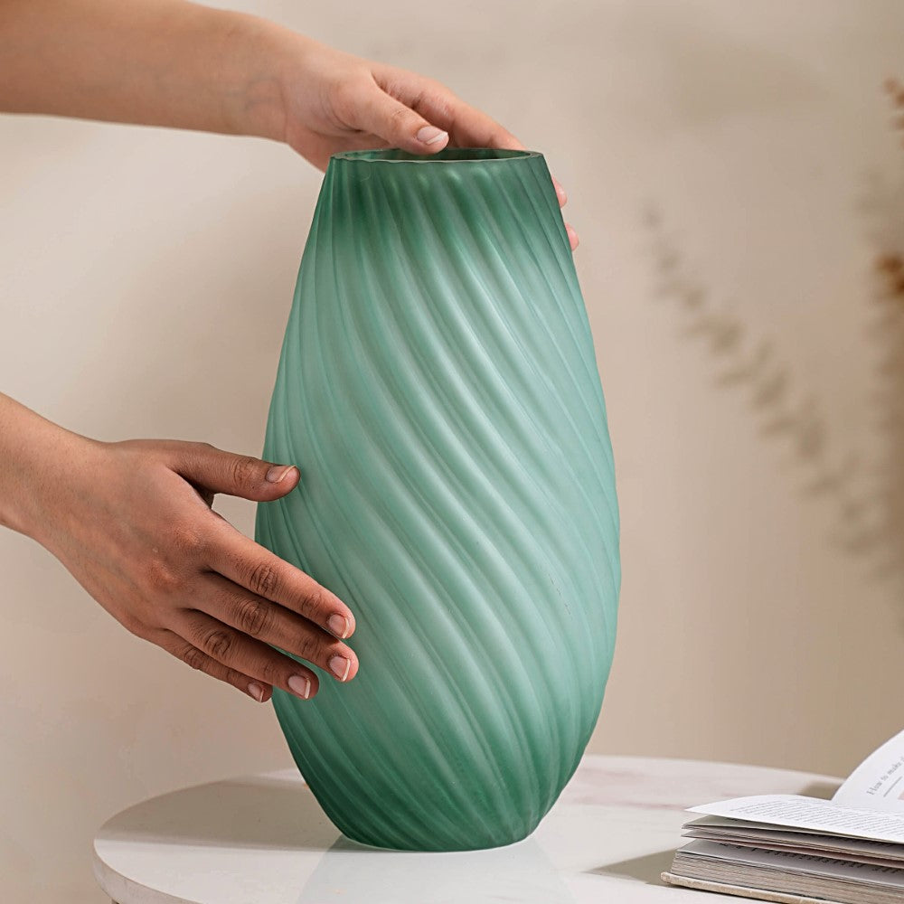 Sand Ripples Frosted Ombre Glass Vase Green
