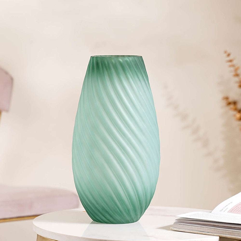 Sand Ripples Frosted Ombre Glass Vase Green