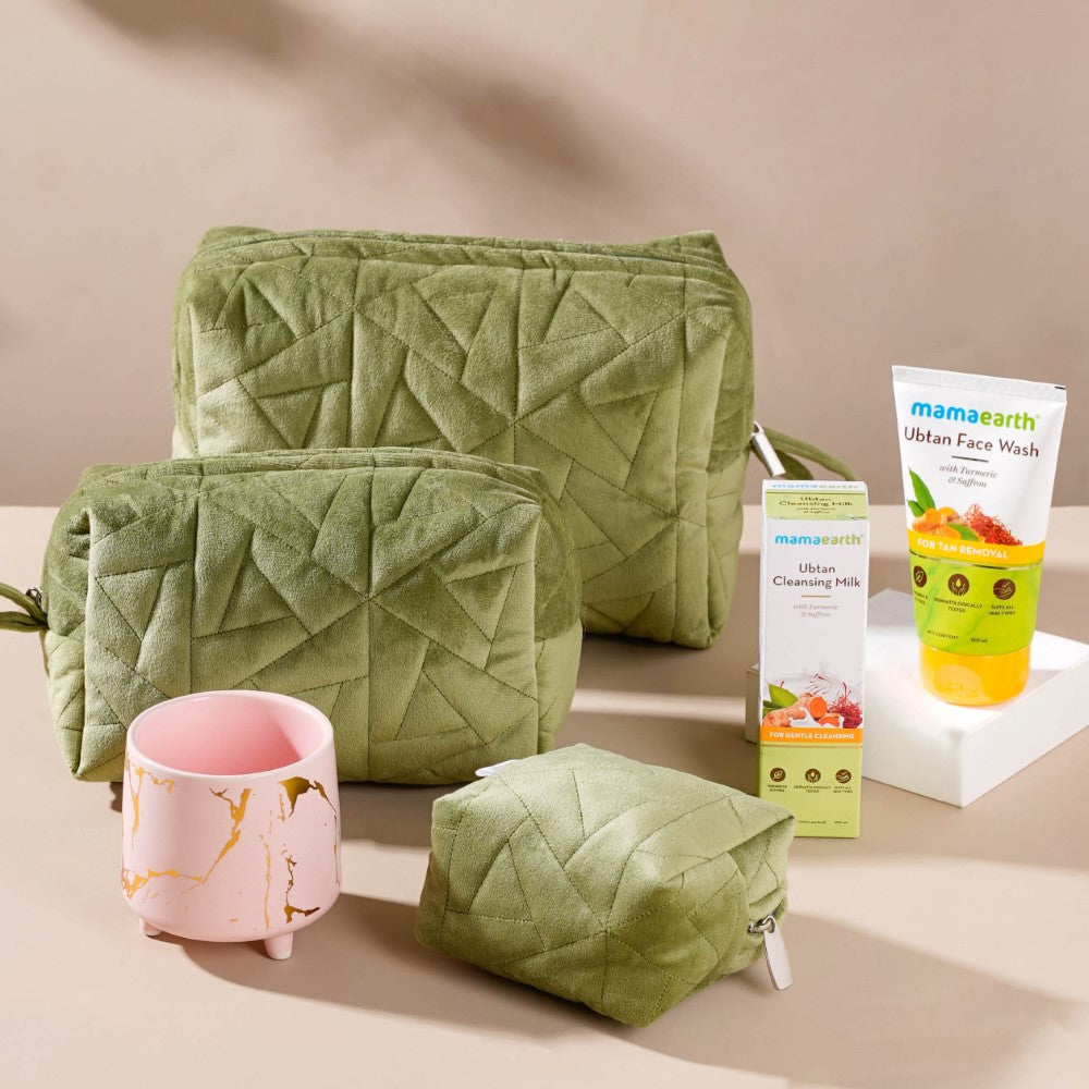 Green Cosmetic Bag And Organizer Gift Hamper Set Of 4 Online - Premium ...