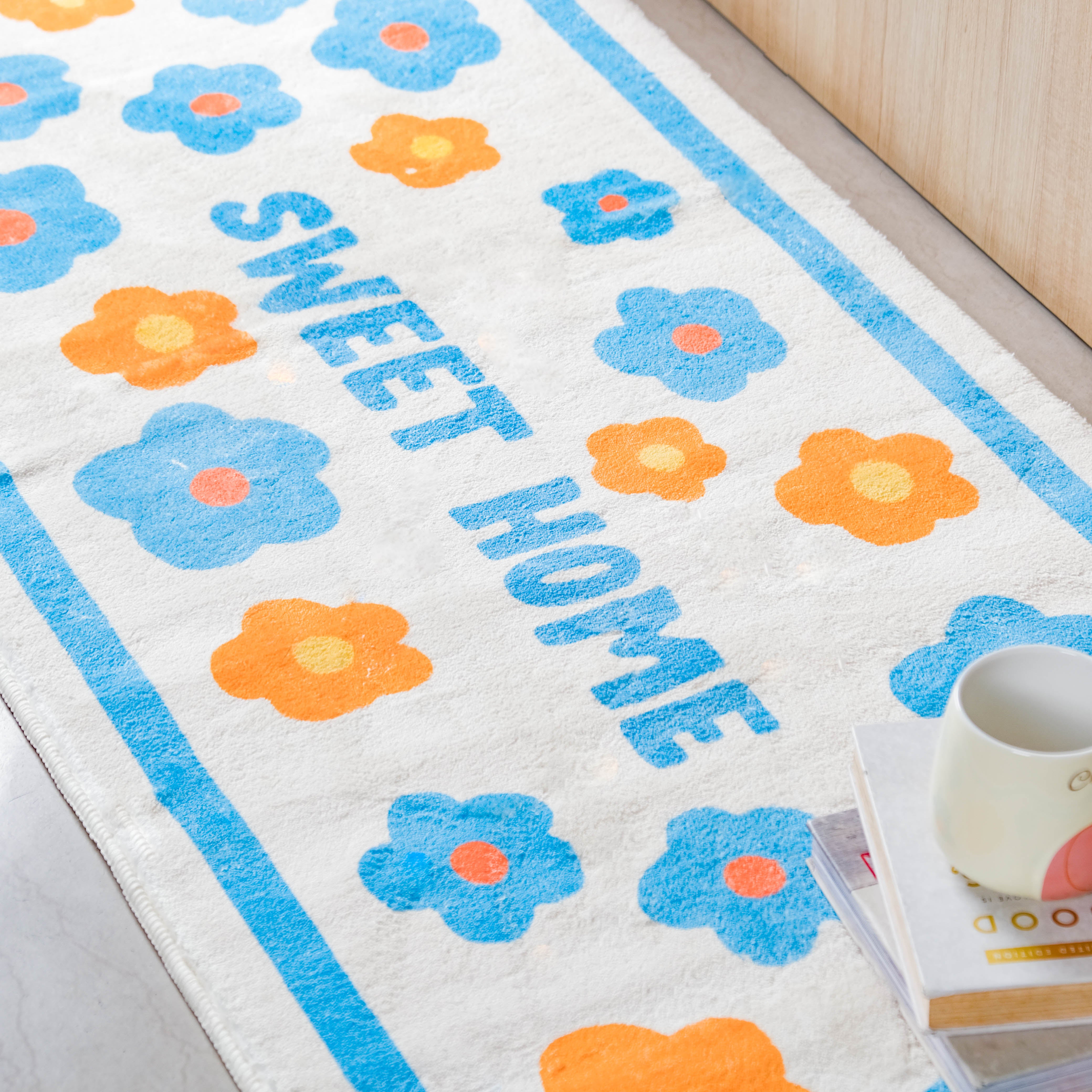 Blue Flower Bedside Runner Rug