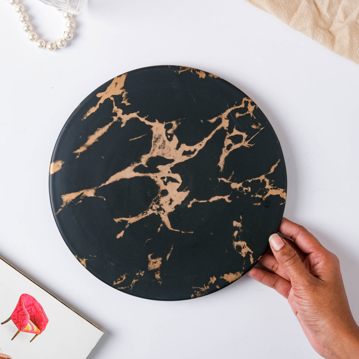 Black Round Ceramic Platter