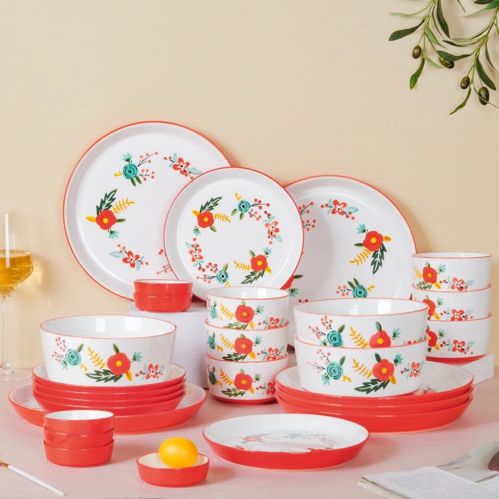 Bloom Red 27 Piece Dinner Set For 6 Online - Premium Dinner Set | Nestasia