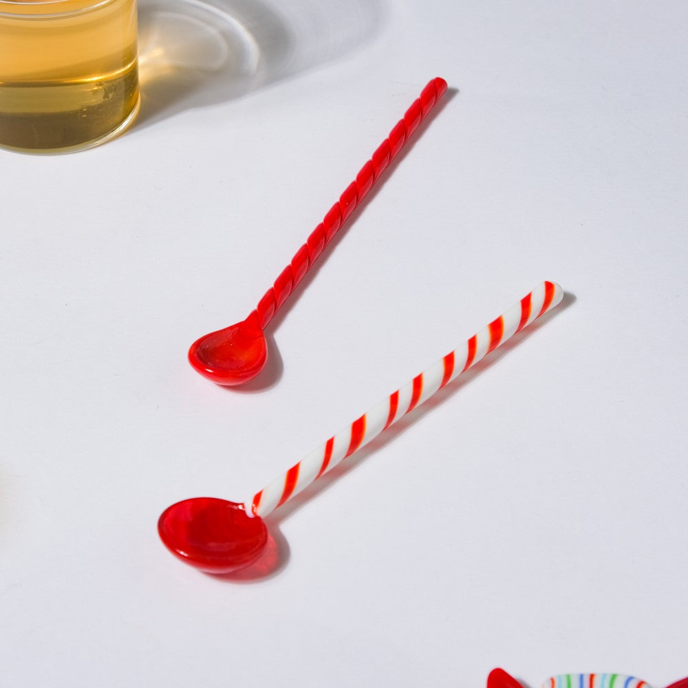 Glass Stirrer Set Of 2 Scarlet Cherry Red 6.5 Inch