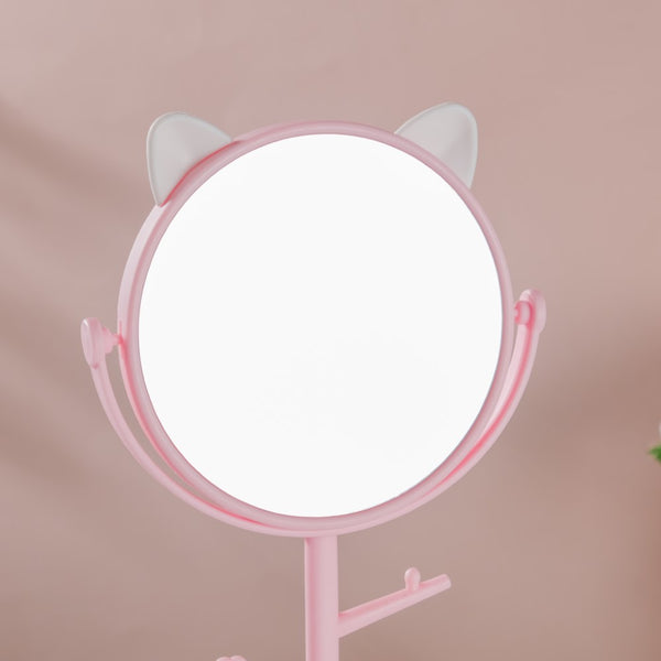 Tabletop Vanity Cat Mirror With Organizer Pink