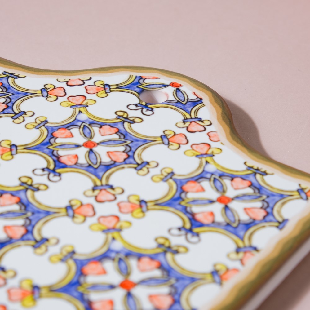 Spanish Art Ceramic Trivet Blue And White 7 Inch