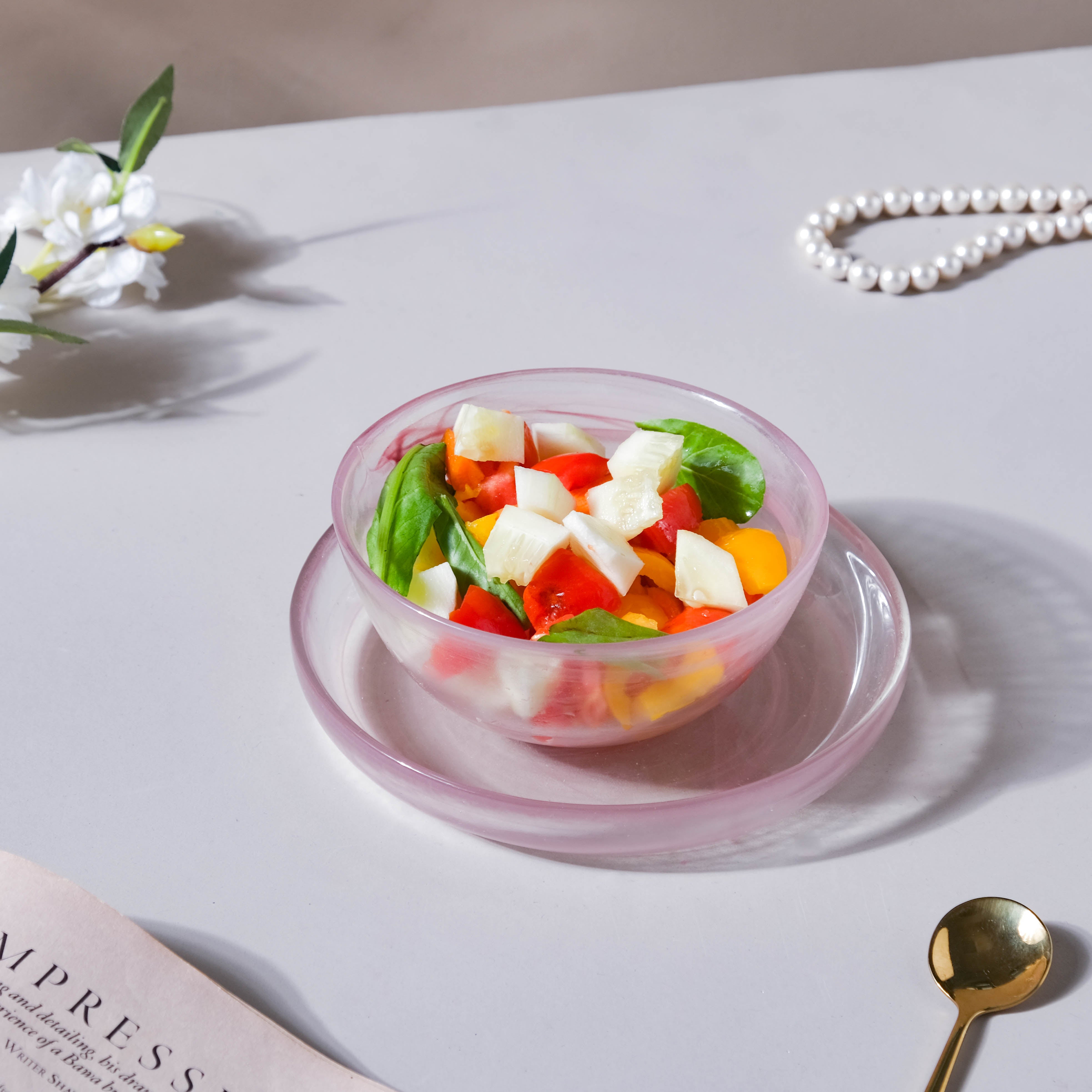 Glass Pink Bowl and Plate Set Online - Premium Soup Bowl | Nestasia