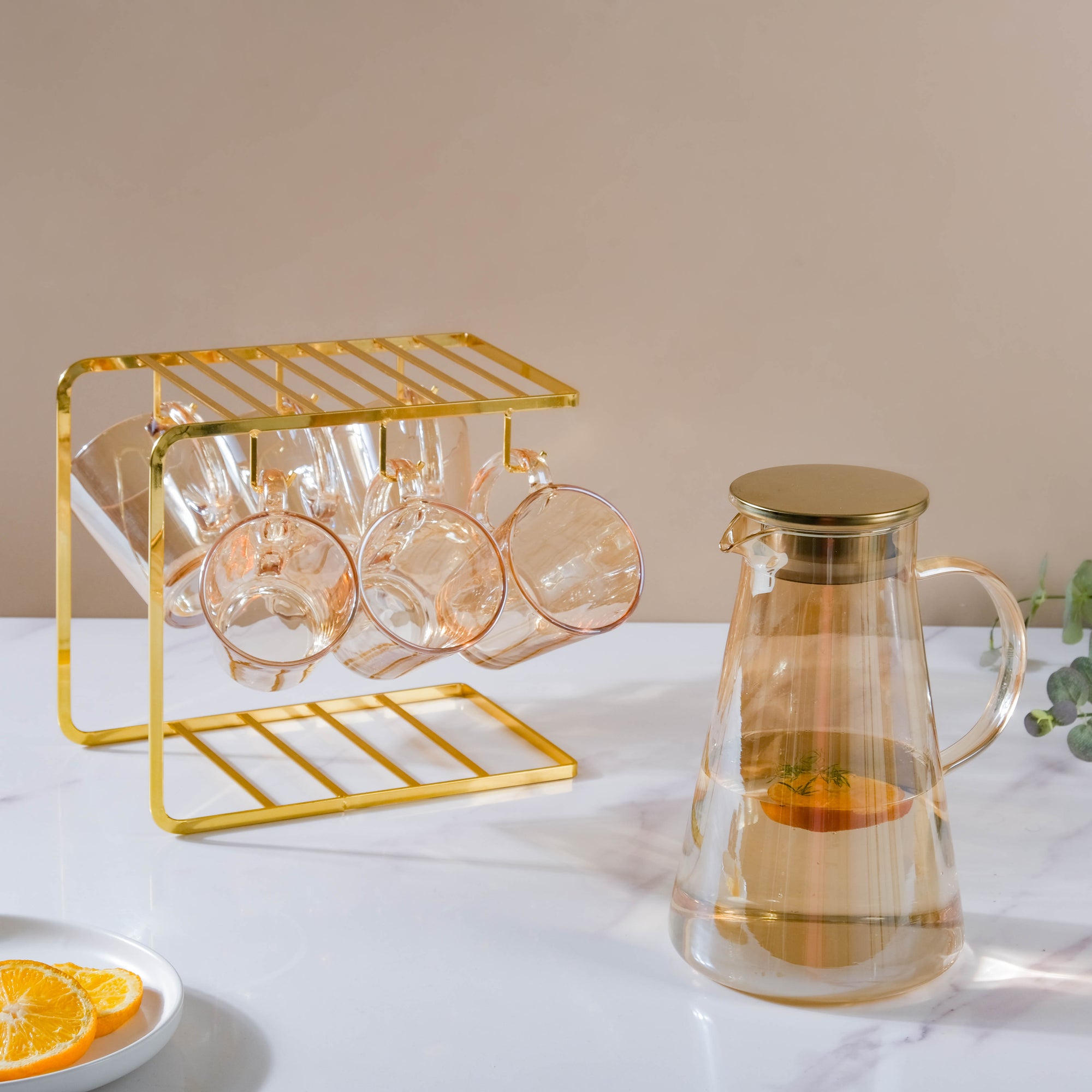 Amber Glass Jug and Cup Set of 7 Online - Premium Jug Set | Nestasia