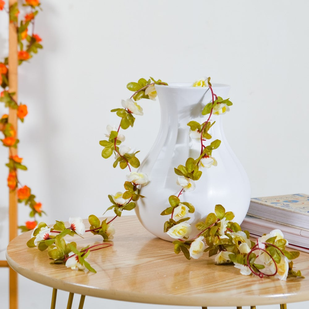 Decorative Roses And Leaves Vine White