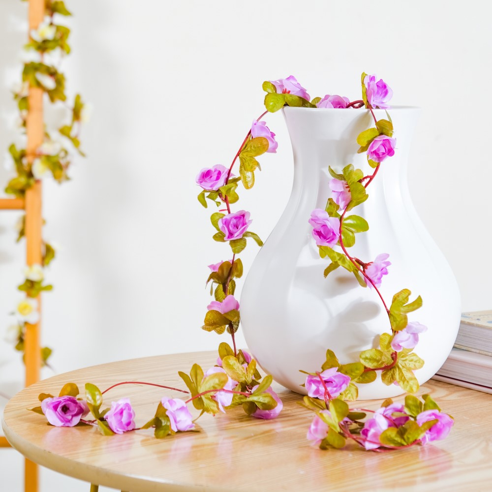 Faux Roses And Leaves Vine Purple