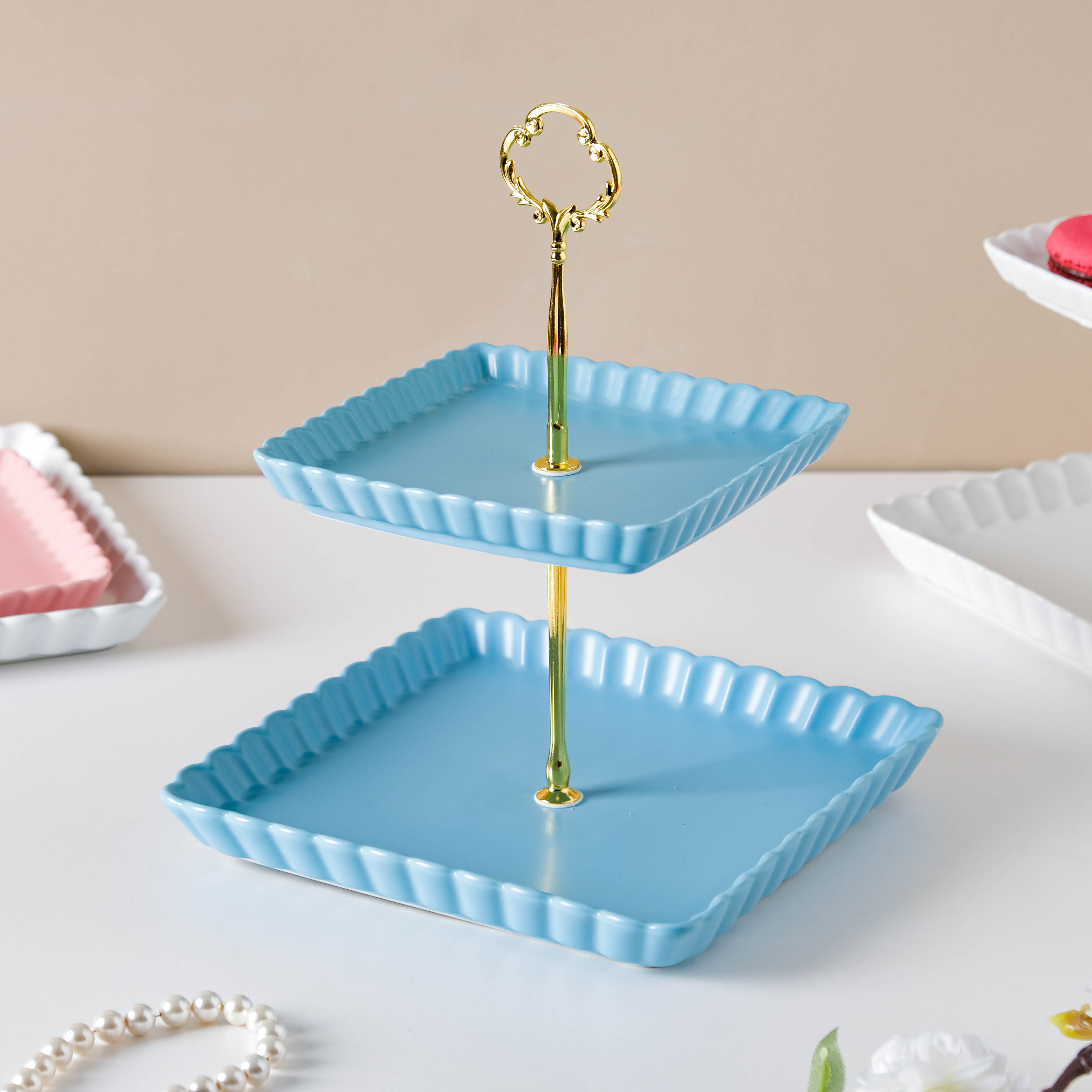 Blue Muffin Square 2-tier Cupcake Stand Online - Premium Cake Stand ...