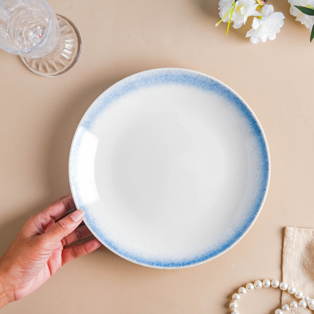 Blue And White Handcrafted Plate