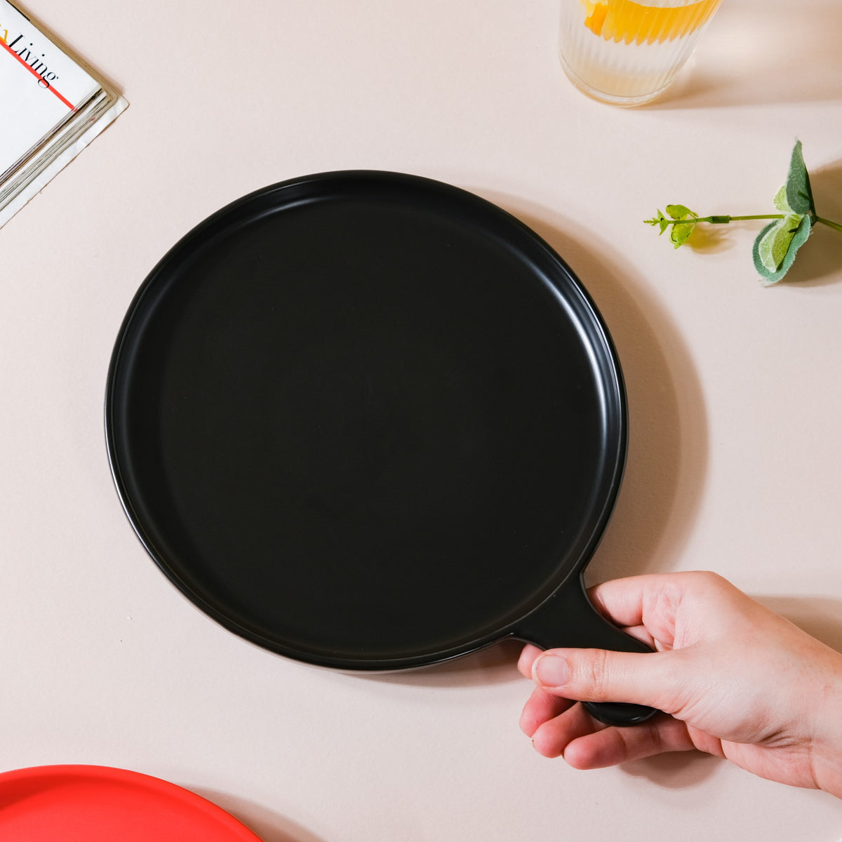 Oven Baking Plate With Handle Black 8 Inch