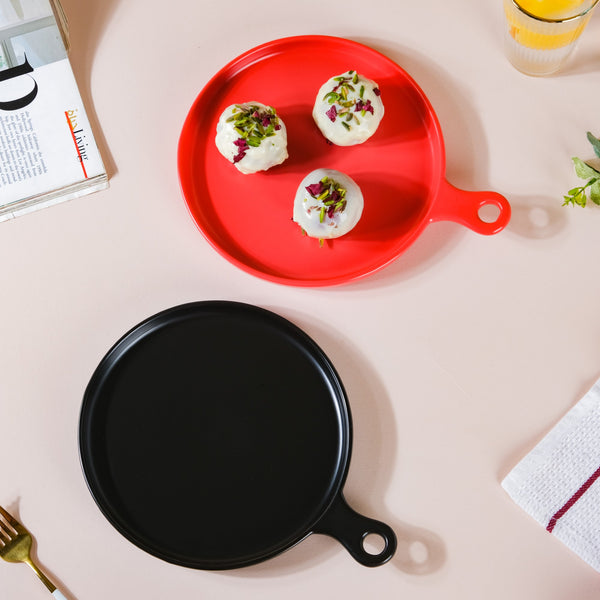 Oven Baking Plate With Handle Black 8 Inch