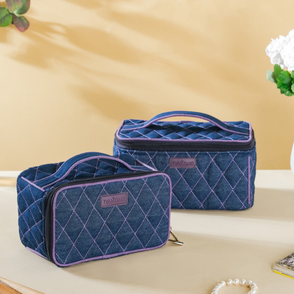 Denim Makeup Bag Set Of 2 Blue And Purple Online - Premium Vanity Pouch ...