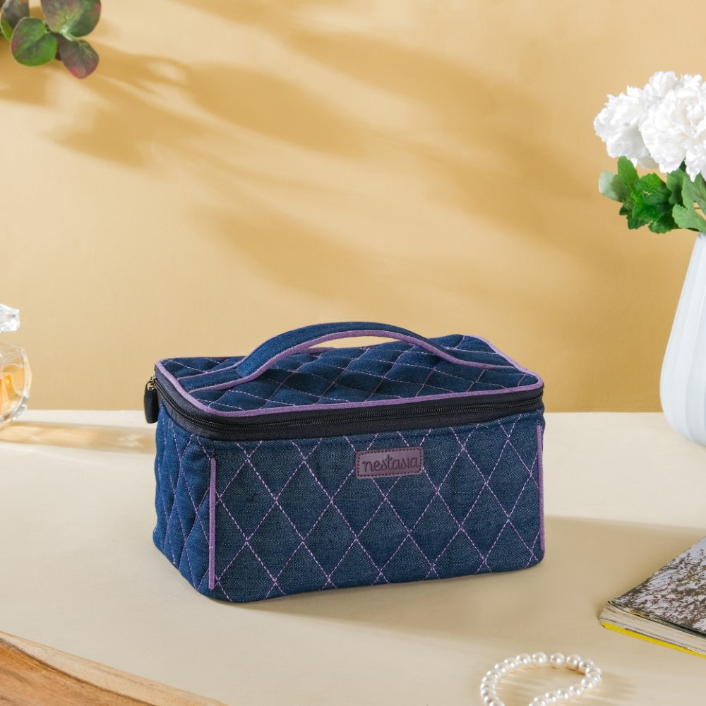 Denim Makeup Bag Set Of 2 Blue And Purple Online - Premium Vanity Pouch ...