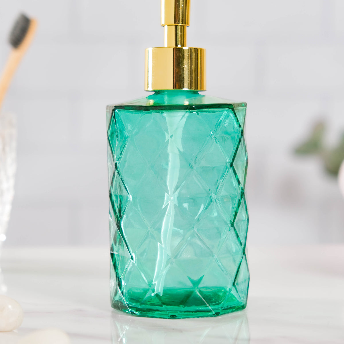 Lea Green Textured Glass Dispenser With Nozzle