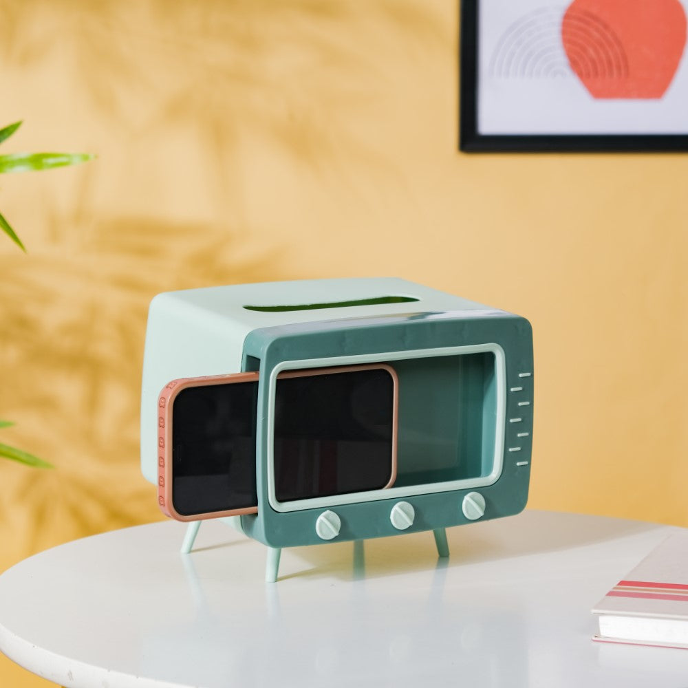 TV Tissue Box Green - Retro Style TV Tissue Box with Stand | Nestasia