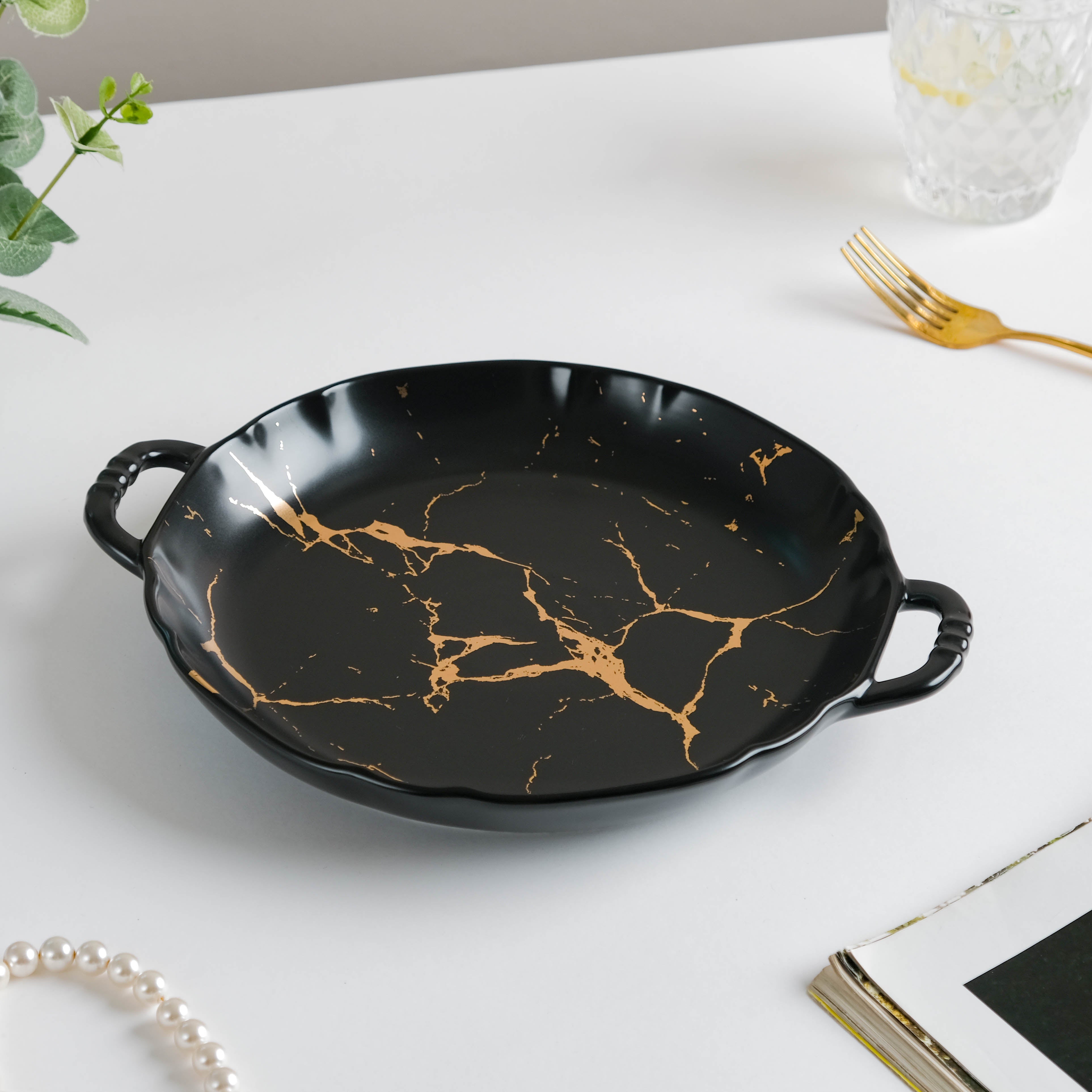 Marble Plate With Handles 8.5 Inch Black Online - Premium Platter ...
