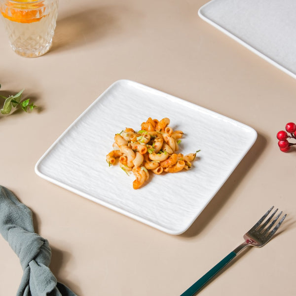 Frore Textured Square Ceramic Snack Plate White 8 Inch