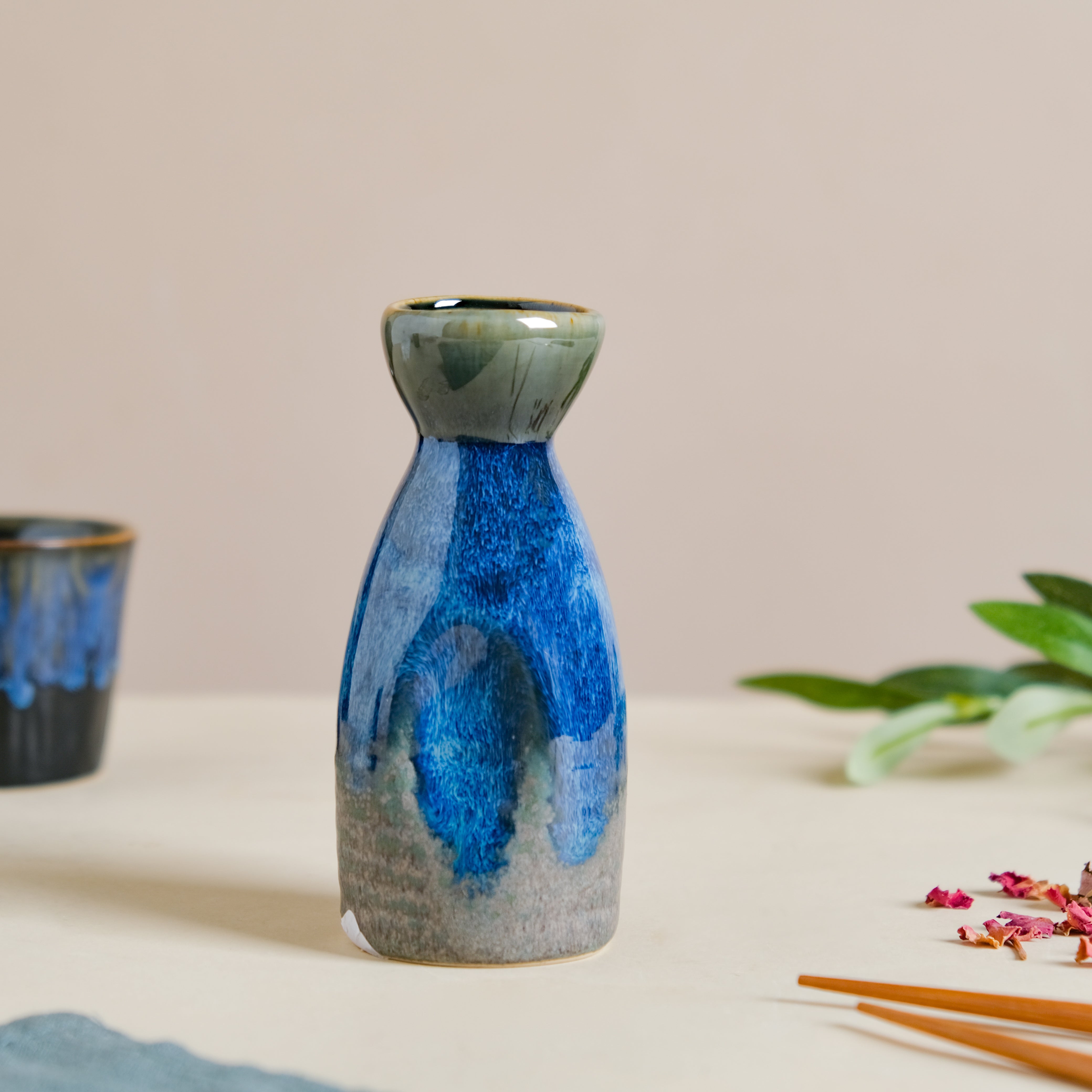 Sapphire Ceramic Stoneware Mini Sake Flask Blue 120 ml