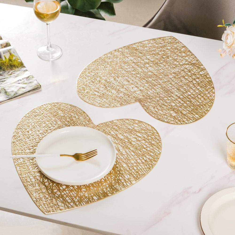 Glimmering Heart Table Mat Gold Set of 6 15 Inch Online - Premium Table ...