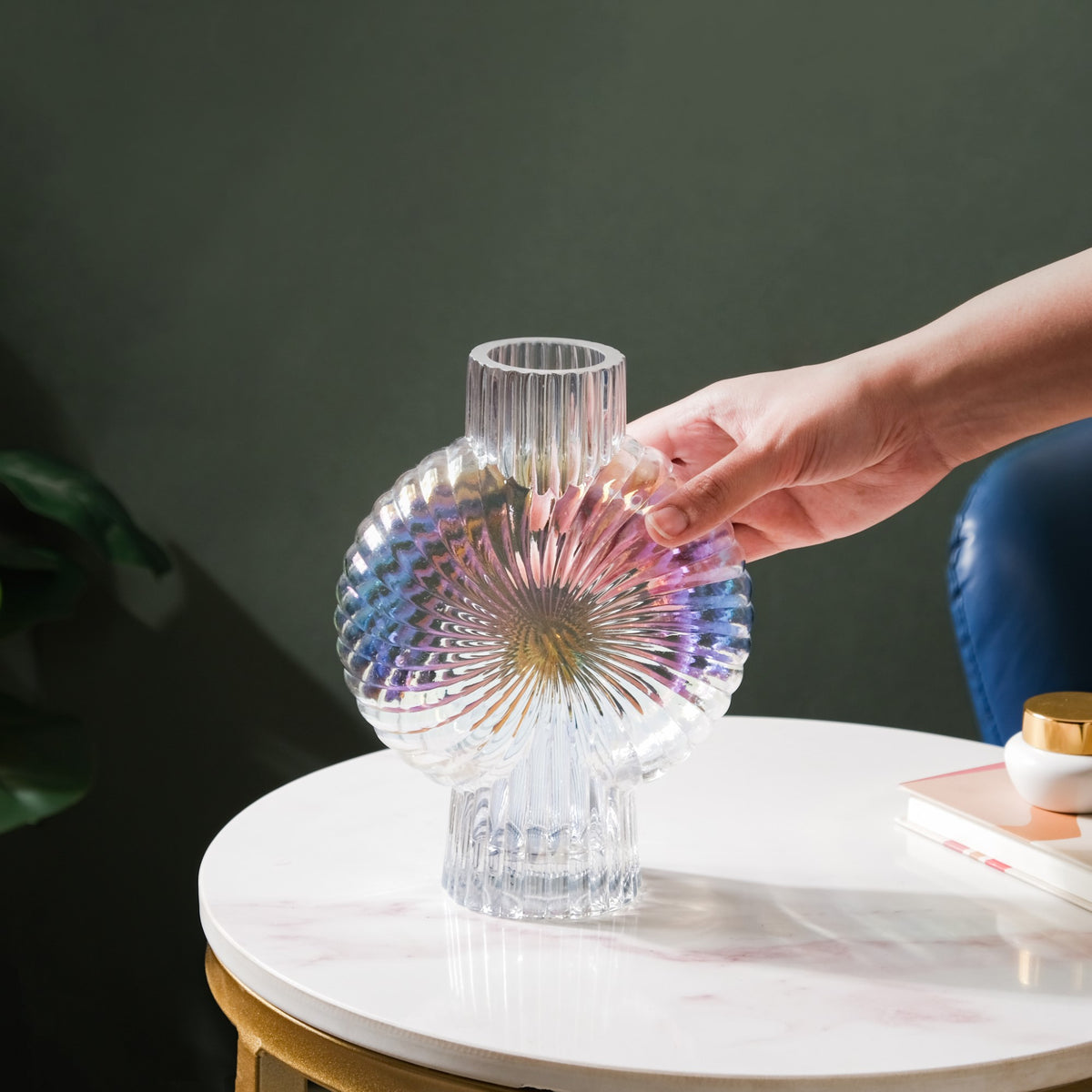 Shimmer Shell Design Glass Vase Small