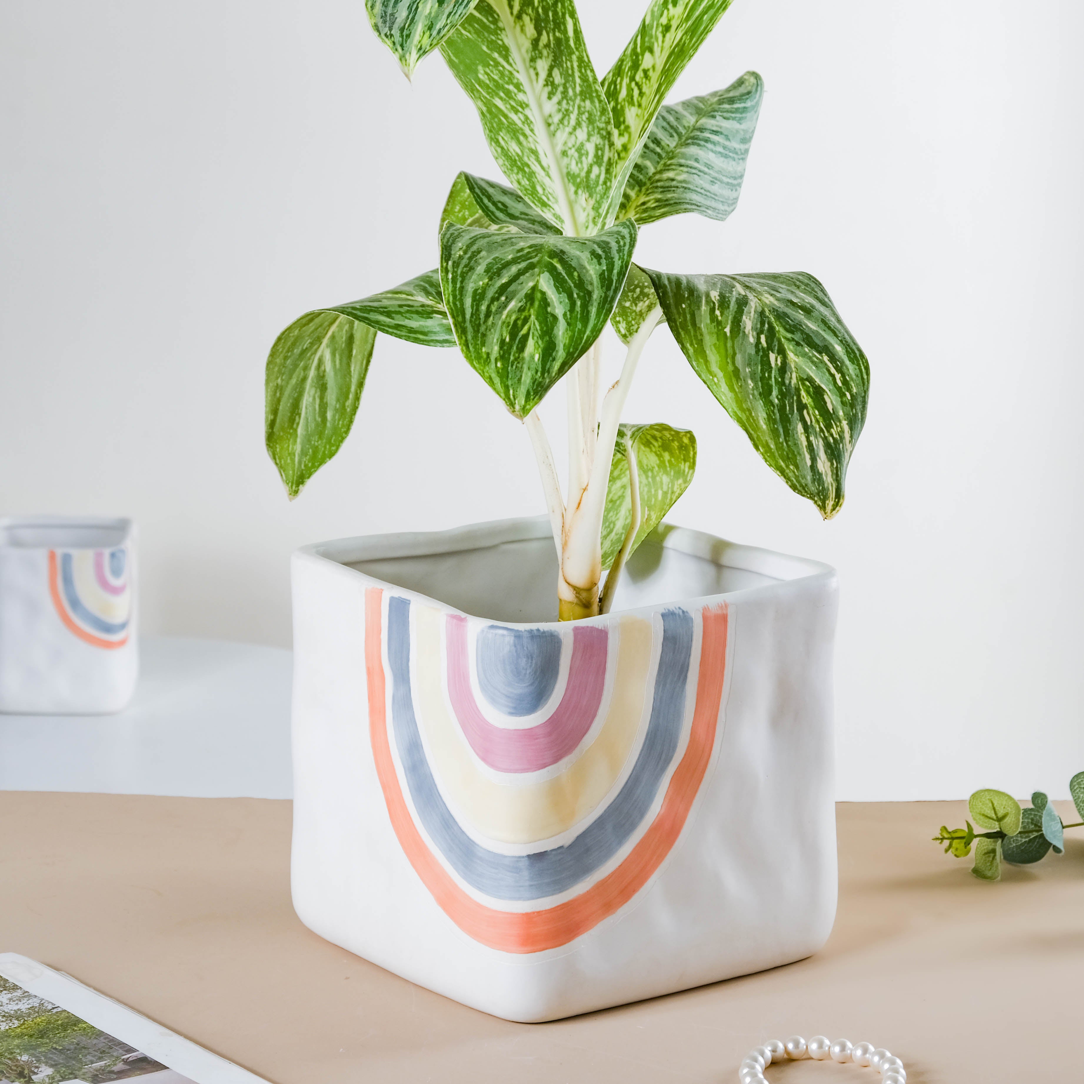 Rainbow Square Pot Large Online - Premium Planter | Nestasia