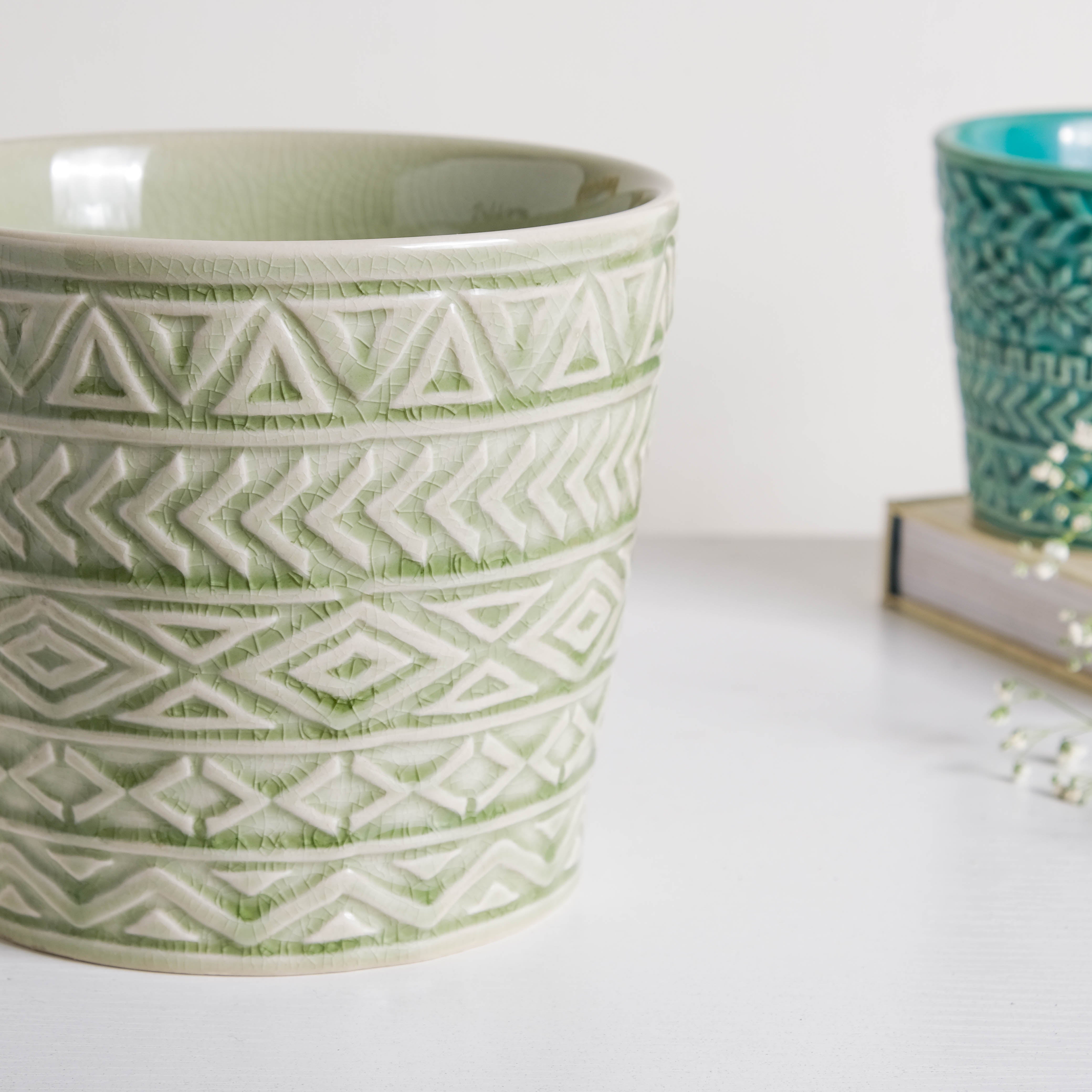 Intricate Texture Sage Green Pot