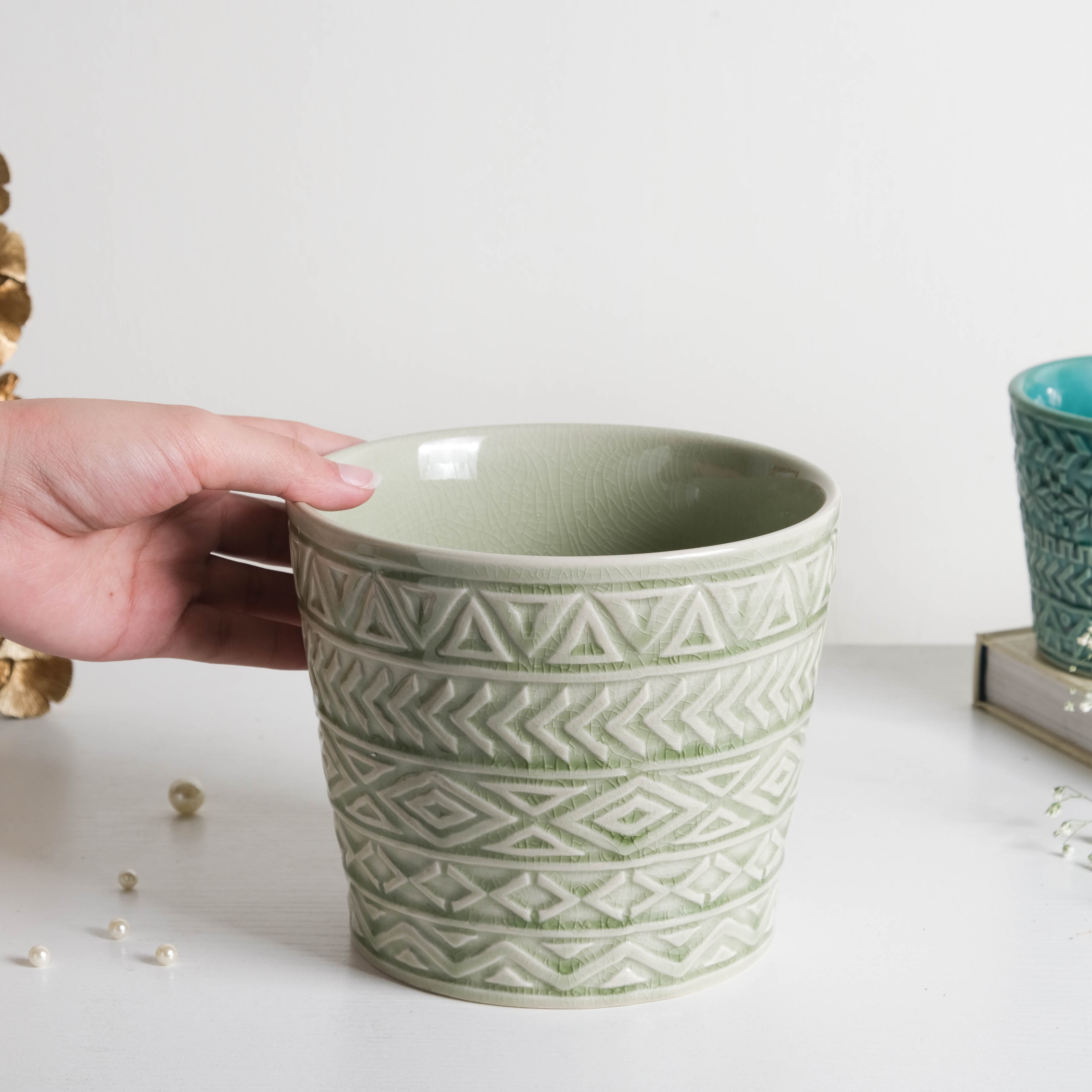Intricate Texture Sage Green Pot