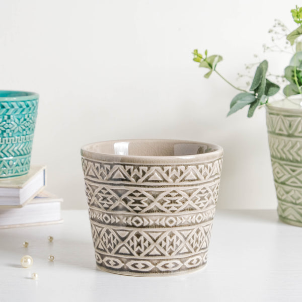 Intricate Texture Grey Pot
