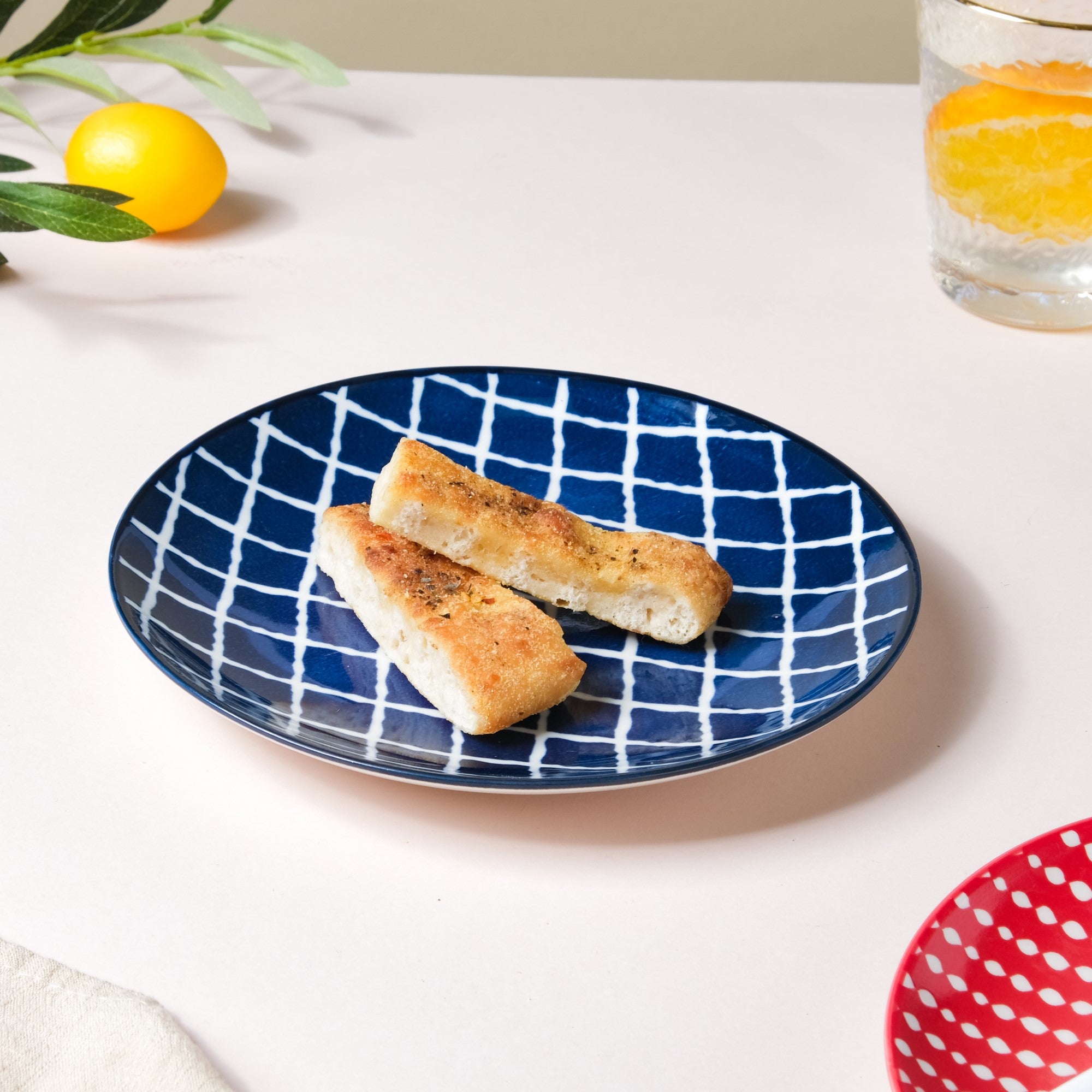 Shibori Chequered Starter Plate Blue 7.5 Inch Set Of 2