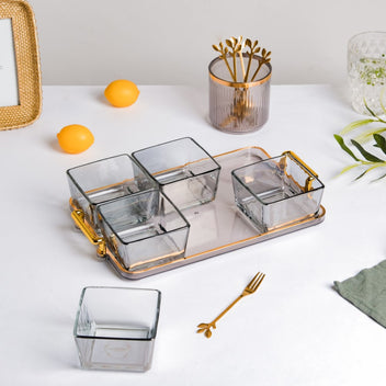 Serving Tray With Bowls - Snacks Serving Set | Nestasia