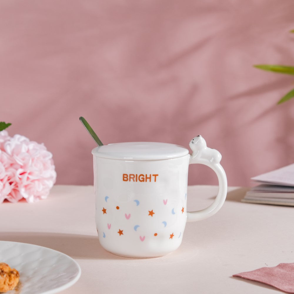 Hearty Party Patterned Coffee Mug With Lid And Spoon 300 ml Online ...