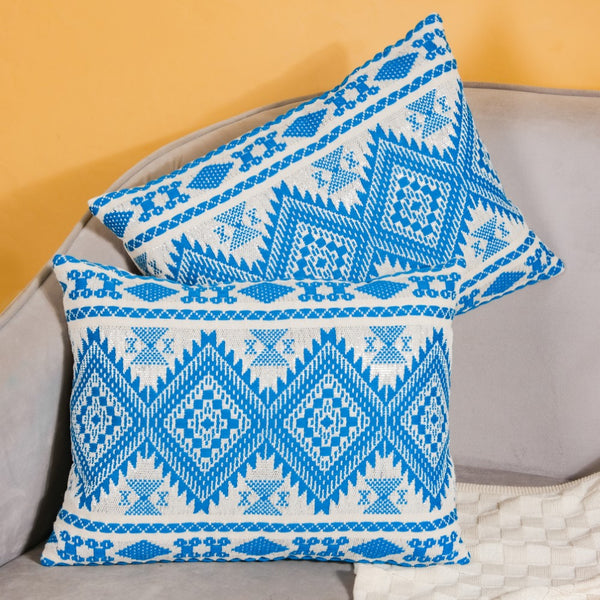 Traditional Handloom Cushion Cover And Runner Blue Set Of 3