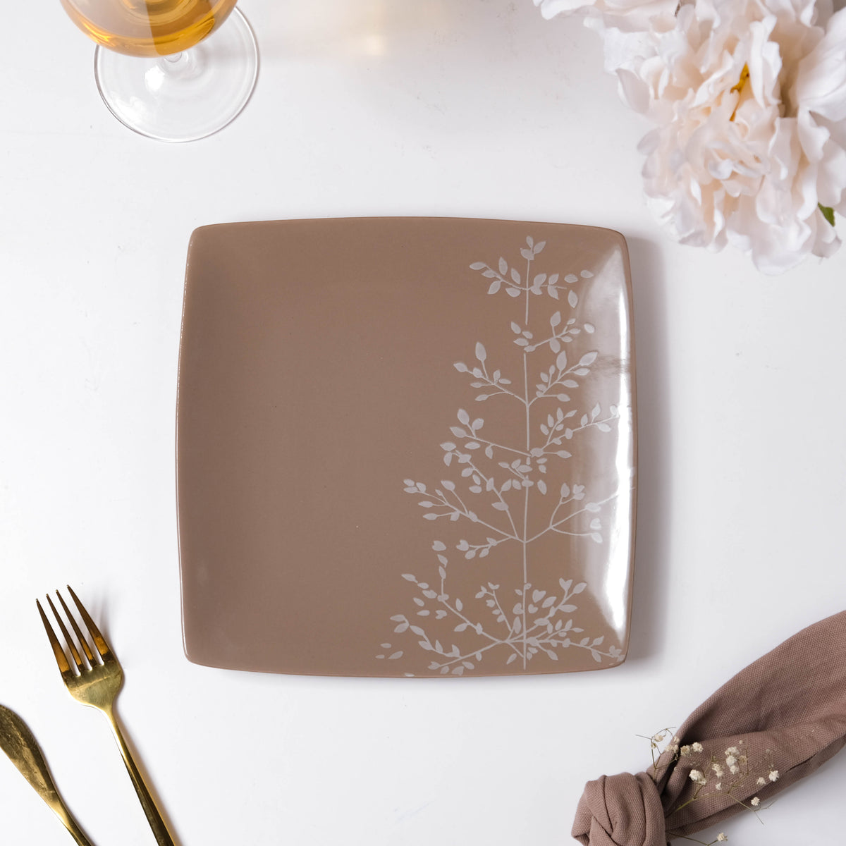 Pandora Sprig Square Plate Brown 8.5 Inch