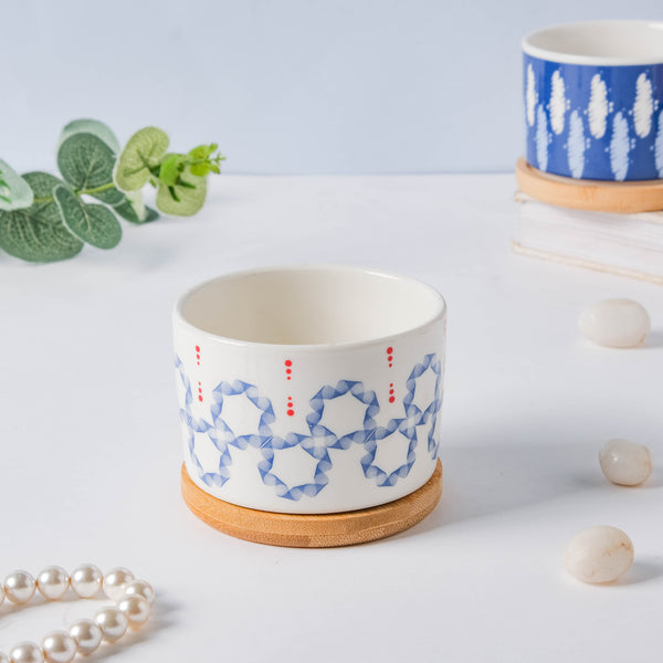 Blue Floral Japanese Planter And Wooden Coaster