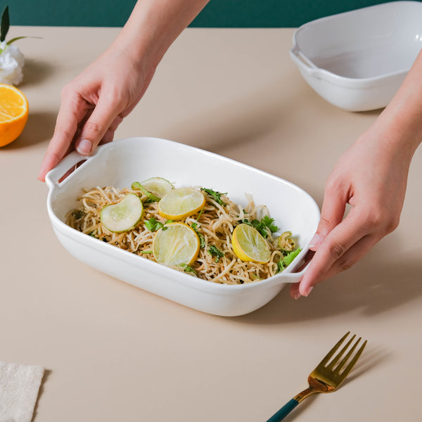 White Baking Dish With Handle