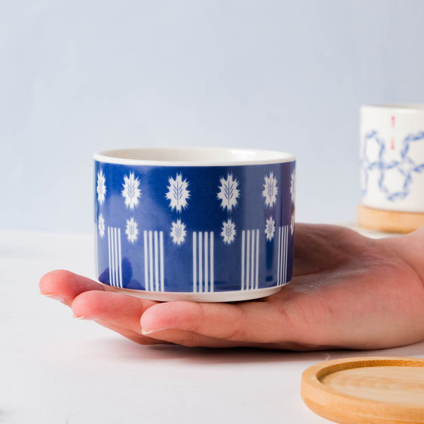 Blue Leaf Japanese Planter And Wooden Coaster