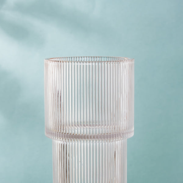 Contemporary Ribbed Textured Glass Flower Vase