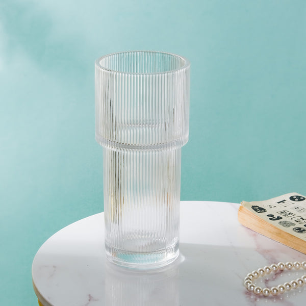 Contemporary Ribbed Textured Glass Flower Vase