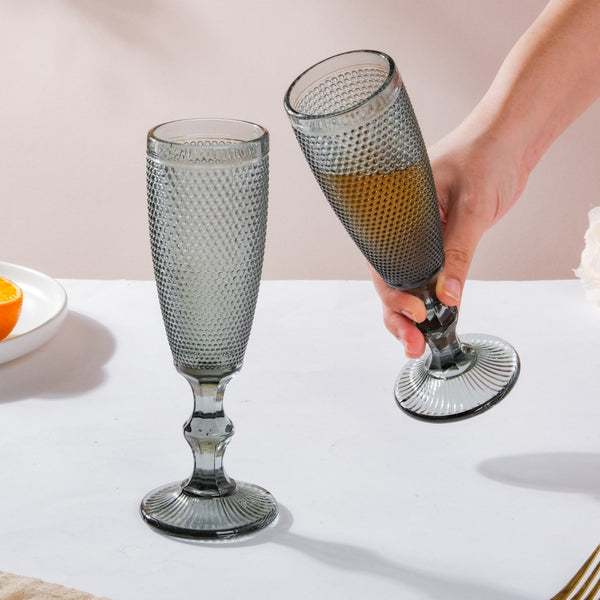Mimosa Glass Grey Set Of 6 150 Ml Online Premium Champagne Glass Nestasia