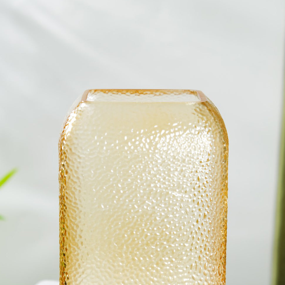 Art Deco Pebble Patterned Glass Vase Amber 9.5 Inch